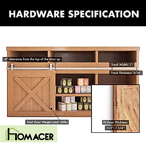Homacer Mini Brushed Nickel Non-Bypass Sliding Barn Door Hardware Kit, for One/Single Door, 39-inch Long Flat Track, Bent T-Shape Design Roller, Cabinet TV Stand Console Use…