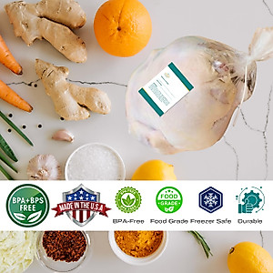 NuBliss Poultry Shrink Wrap Bags,13x18 Inches Poultry Heat Shrink Bags Freezer, Includes Zip Ties, Labels, and 2 Insert Straws, Thick Clear Shrink Wrap for Chicken, Meats, and Vegetables (30)