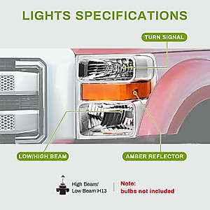 AUTOSAVER88 Headlight Assembly Compatible with 2008-2010 Ford F250 F350 F450 Super Duty Headlamp Chrome Housing(7C3Z-13008BA 7C3Z-13008AA)