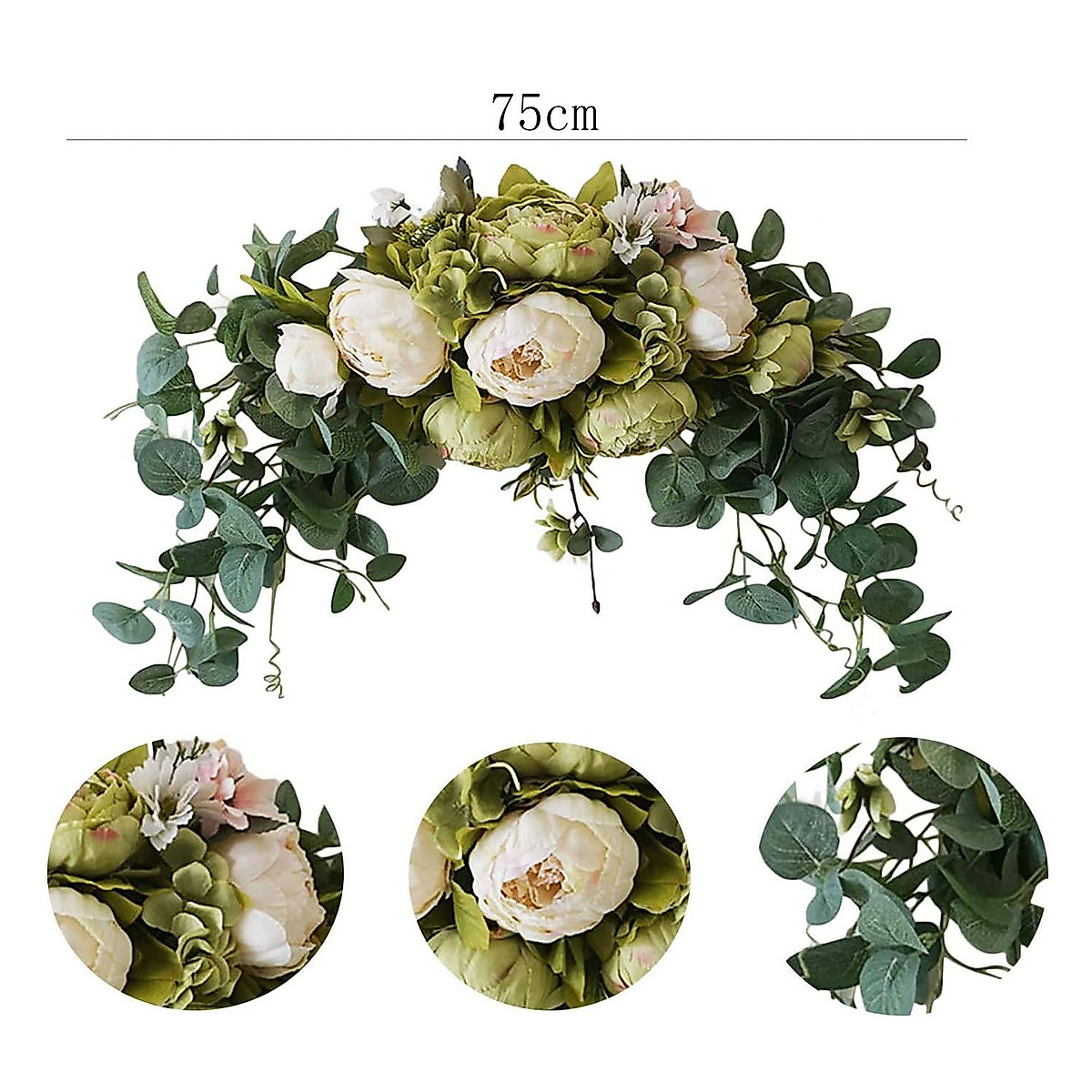JVSISM Floral Swag, Peony Flowers and Eucalyptus Leaves, Front Door Lintel Swag, for Wedding Wall Window Arch Home Garden Decor