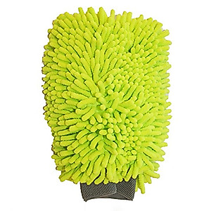 Kleen Freak Car Washing Drying Towel Large Microfiber Gold (24 in. x 36 in.) Plus Car Wash Microfiber Chenille Mitt Large Lime Green (10 in. x 8 in.) Detailing Quality
