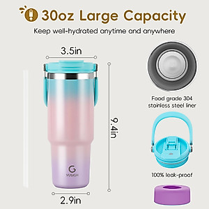 VUSIGN 30 oz Tumbler with Handle and Flip Straw, Stainless Steel Vacuum Insulated Water Bottle Travel Mug Thermal Cup for Home, Office, Car, Outdoors, Sports, Carnival