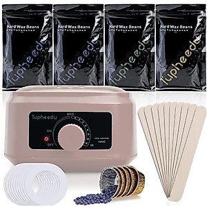 Tupheedu Waxing Warmer for Hair Removal - Painless Stripless Waxing Kit for Women and Men with 4 Wax Beans for Coarse Hair, Eyebrows, Armpits, and Bikini Area