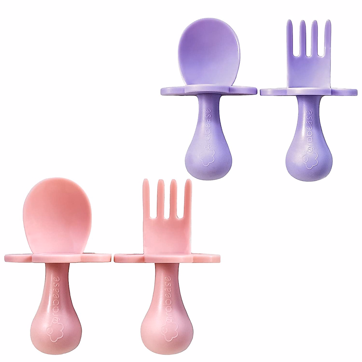 GRABEASE Bundle of 2 First Self Feed Baby Utensils with a Togo Pouch - Anti-Choke, BPA-Free Baby Spoon and Fork Toddler Utensils for Led Weaning Ages 6 Months+ Lavender and Blush