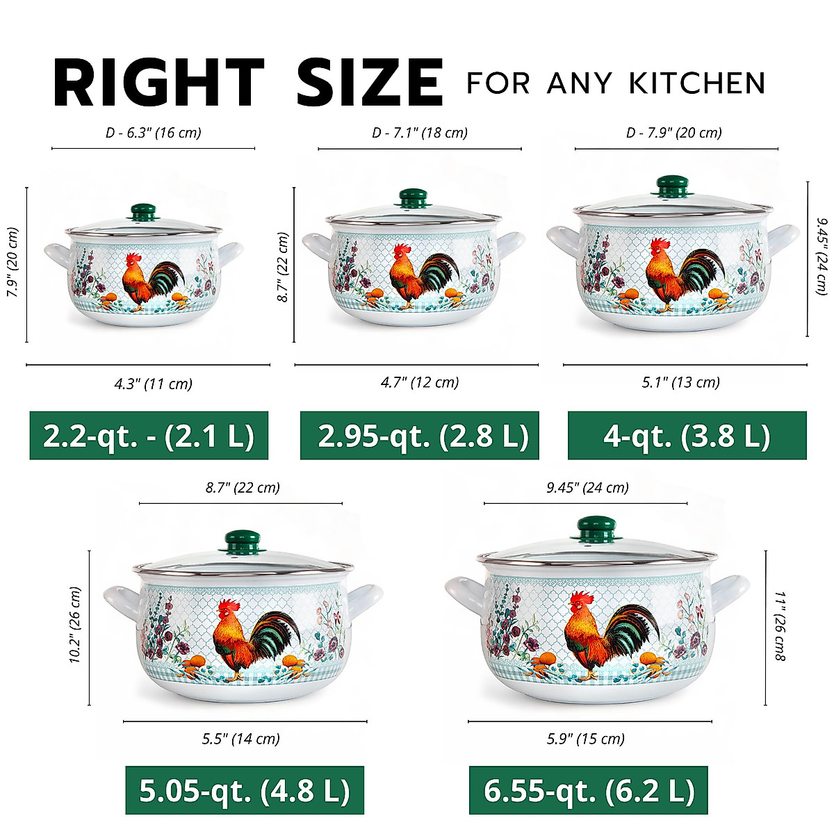 Enameled Aluminum Soup Pot Golden Rooster Belly Deep Casserole Cooking Pot with Glass Lid Enameled Camping Cookware Camping Stockpot for Cooking (2.95-qt. (2.8 L))