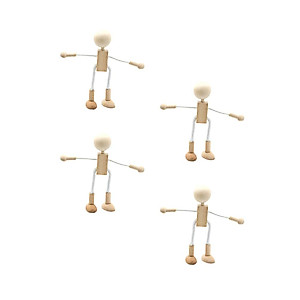 EXCEART Wood Peg Dolls 4Pcs Unfinished Wooden Peg Doll Adjustable Wood Peg People Doll Robot Paintable Bodies Figures for DIY Arts Crafts Peg Game Party Favor