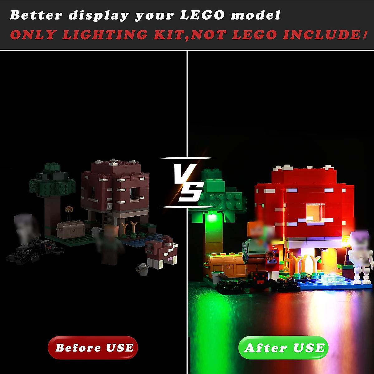 Xunsan LED Light Kit for Lego Minecraft The Mushroom House 21179 Building Blocks, Lighting Kit Designed for Lego 21179 Set, Standard Version - NOT Included Lego Model