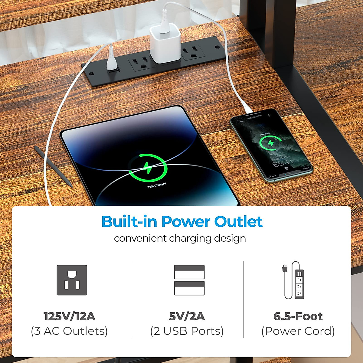 GreenForest 55 inch Computer Desk with Drawers and Outlets, Home Office Desk with Storage and Printer Shelf, Work Desk with Fabric File Drawer, Study Desk with Monitor Stand, Computer Table, Walnut