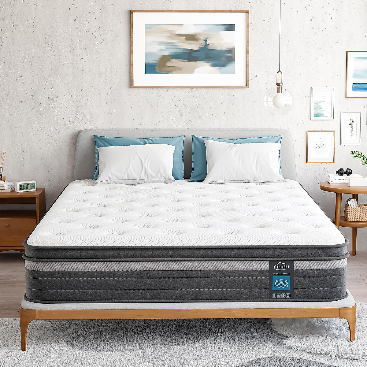 TeQsli Twin Mattress, 12 Inch Gel Memory Foam Hybrid Mattress Twin Size Pocket Springs Mattress with Motion Isolation & Pain Relief, Medium Firm Support, CertiPUR-US