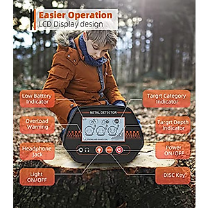 Metal Detector Kit for Kids & Adults with Sand Sifter Scoop, IP68 Waterproof, LCD Display & 8" Coil Adjustable Gold Detector for Treasure Hunting, Lightweight Easy to Use