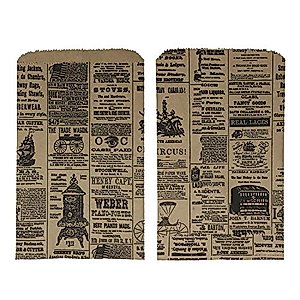 100 6x9 Newspaper Print Paper Kraft Bags,Vintage Style Newsprint Favor Craft Bags (Print ads Will Vary)