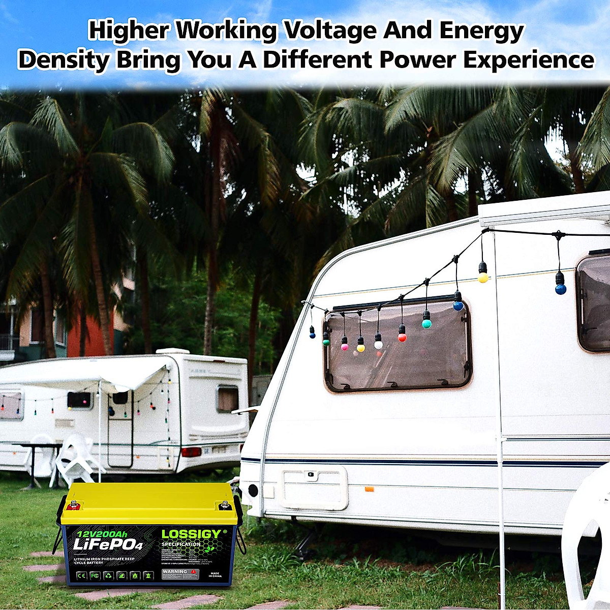 LOSSIGY 12V 200AH LiFePO4 Lithium RV Battery, Perfect for Solar System, Marine, 2560Wh 5000+ Deep Cycles, Built in BMS with 10 Yrs Lifespan