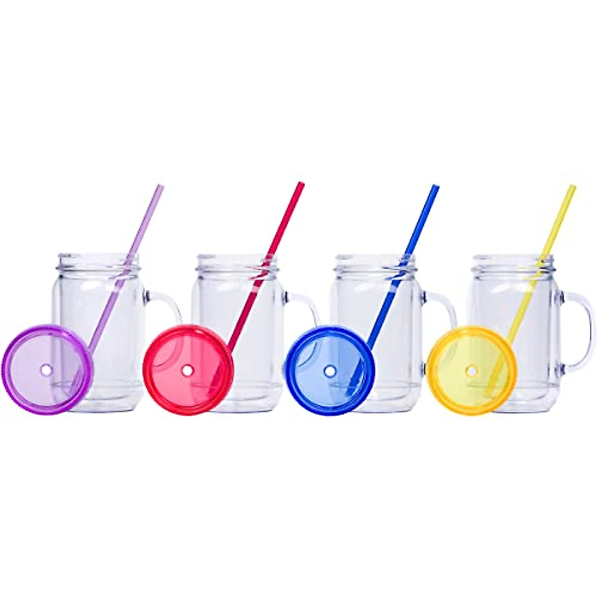 Zephyr Canyon Plastic Mason Jars with Handles, Lids and Straws | 20 oz Double Insulated Tumbler with Straw | 4 Pack Set of 4 | Wide Mouth Mason Jar Mugs | Cups for Kids and Adults…