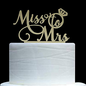Miss To Mrs Cake Topper - Bridal Shower, Mr and Mrs Wedding/Engagement/Marriage Party Decoration, Mirror Gold Acrylic