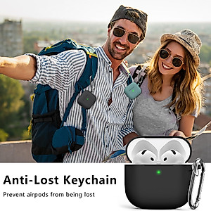 Ljusmicker for AirPods 4 Case Cover 2024 with Cleaner Kit,Soft Silicone Protective Case for Apple AirPods 4th Generation Case for Women Men,AirPod 4 Case Accessories with Keychain-Black