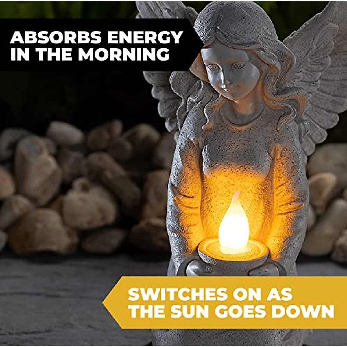 VP Home Heavenly Angel Solar Powered Outdoor Decor Garden Light with LED Crackled Glass Globe Fairy Outdoor Figurine Light for Home, Patio, Yard Art Resin Fairy Garden Solar Light