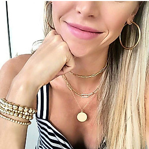 FUNOJOY Gold Plated Beaded Bracelets for Women Fashion Beads Elastic Bracelet Beaded Stackable Bracelets Pack, Birthday, Mother's Day, Christmas Gift for Women