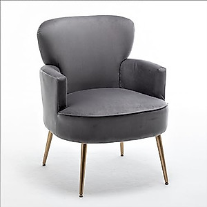Container Furniture Direct Trendy Velvet Accent Chair with Gold Metal Legs, Upholstered Armchair for Small to Mid-Size Spaces, Modern Living Room, Bedroom, Vanity Desk and Entryway, Medium, Grey