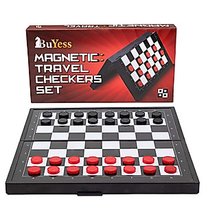Magnetic Checkers Board Game and Magnetic Checker Pieces, 9.8 x 9.8 inches Mini Portable Travel Set