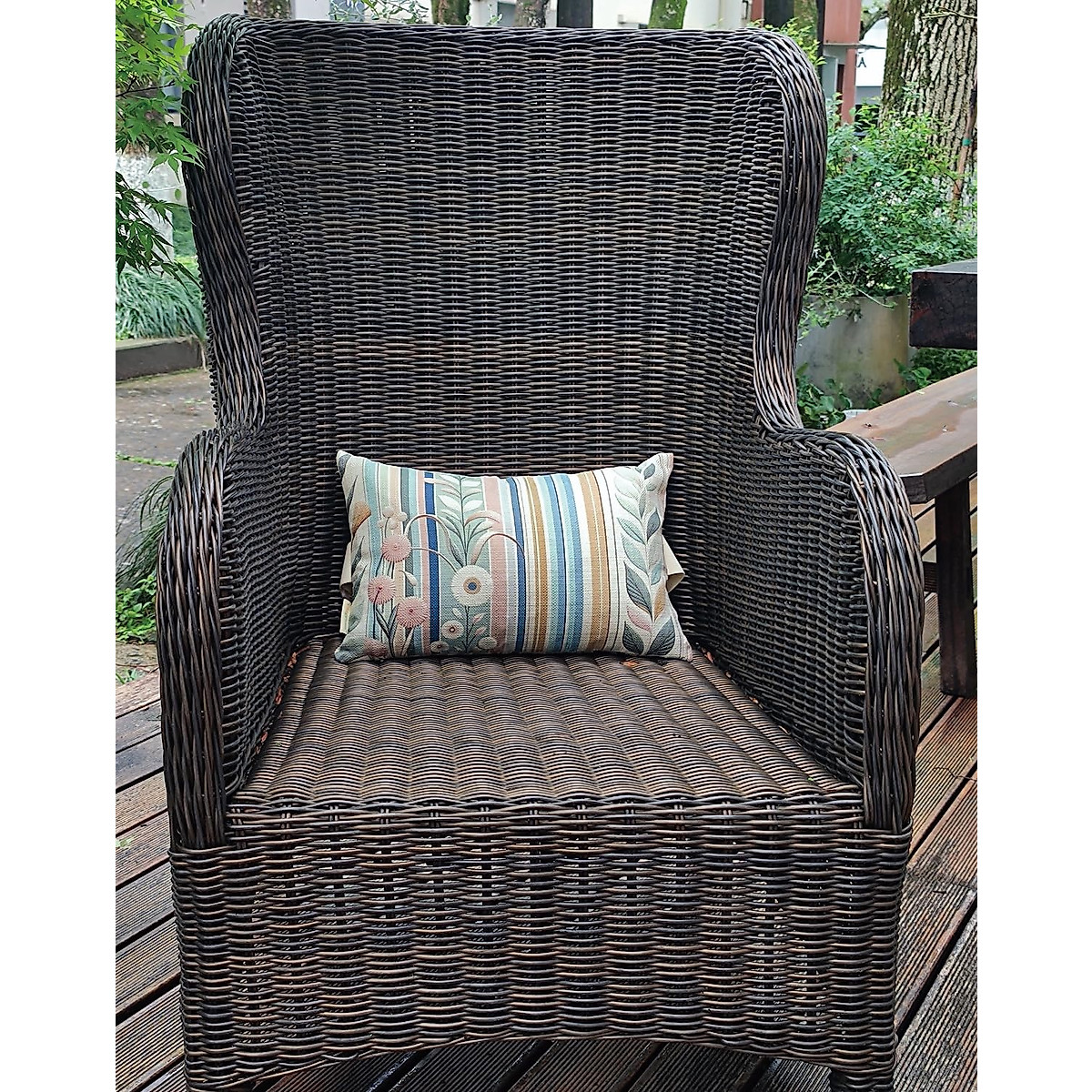 vmgreen Waterproof Outdoor Pillows - 2 Pack - Adjustable Elastic Strap for Chaise Lounge, Recliner, and Office Chairs - Lumbar Support with Decorative Design 11”*16”