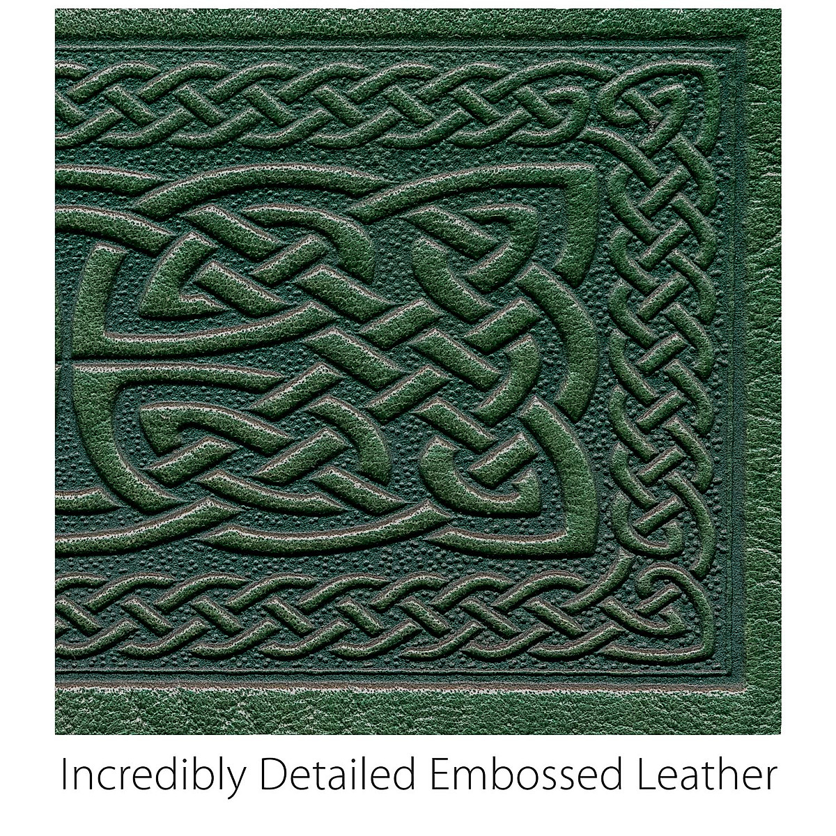 Oberon Design Celtic Braid Embossed Genuine Leather Checkbook Cover, 3.5x6.5 Inches, Green, Made in the USA