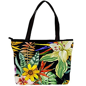 Purses for Women, Tote Bag, Bags for Women, Womens Handbags, flower leaf tropical plant pattern