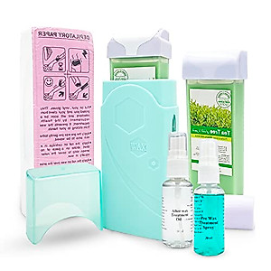 Roll On Wax Kit, at Home Wax Roller for Women, Rolling Wax Hair Removal Kit for Brazilian Wax, Underarms, eyebrows, Waxing kit includes 2 Soft Wax Cartridge & 100 Non-woven Wax Strips (Green)