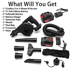 Cordless Mini Blower, 2-in-1 Small Blower with 2 Lithium Battery,Portable Blower for Inflating,Blowing Leaf,Clearing Dust & Small Trash,Car by SHINTYOOL