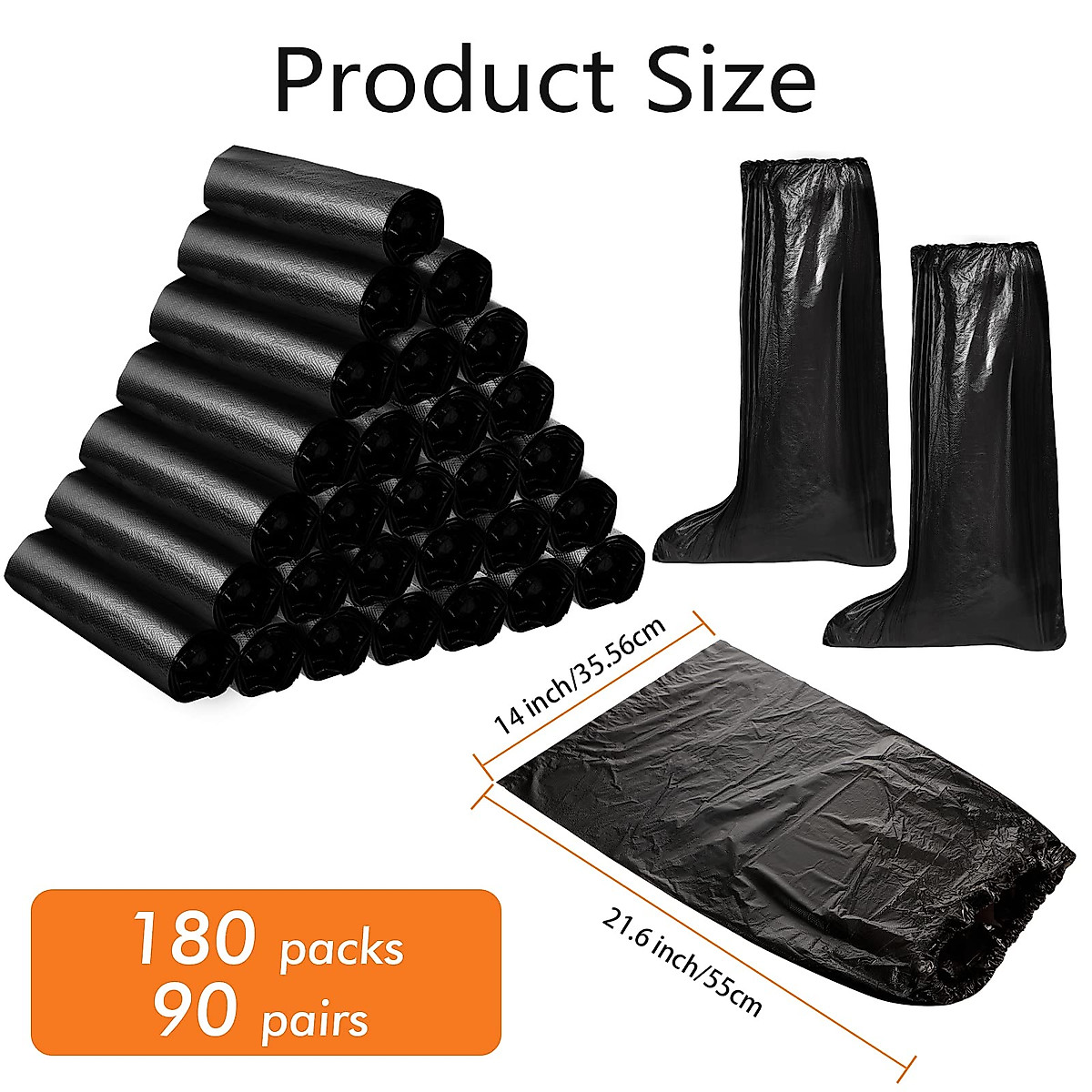 Disposable Shoe Covers Disposable Non Slip Plastic Boot Covers Long Waterproof Shoes Covers Safety Boot Shoe Covers 21.6 Inch Tall Shoe Coverings for Men Women Rainy Day Use (Black, 180 Pieces)