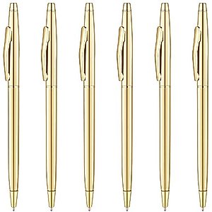 Unibene 6 Pack Slim Gold Ballpoint Pens Black Ink 1 mm - Black ink, Nice Gift for Business Office Students Teachers Wedding Christmas