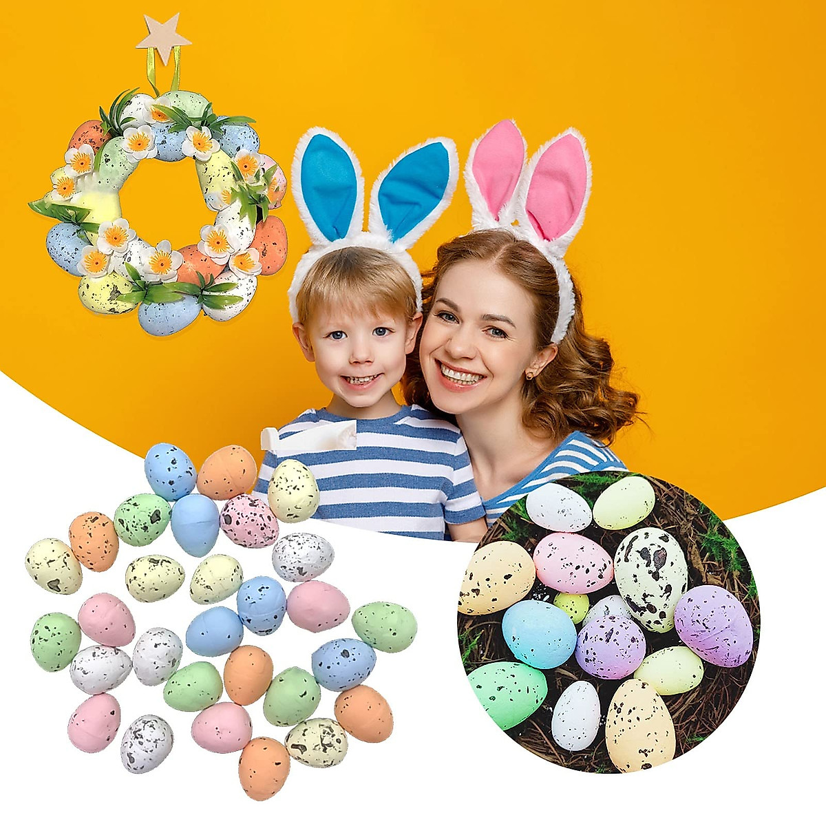 20pcs Easter Eggs Speckled Eggs Decorations Pastel Speckled Eggs Decorative Easter Eggs for Farmhouse Easter Spring Party Favors Basket Fillers Seasonal Table Setting Gnome (Yellow, One Size)