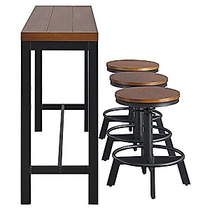 Signature Design by Ashley Quinidad Industrial 4 Piece Set including a Rectangle Counter Height Dining Room Counter Table and 3 Bar Stools, Black & Brown