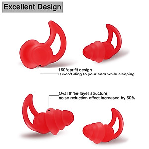3 Pairs Ear Plugs for Sleeping Noise Reduction Silicone Sleep Earplugs Reusable Hearing Protection Sound Blocking Earplugs for Sleep Snoring Swimming Musician Construction (Black, Grey and Red)