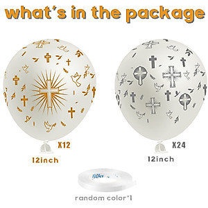 WATINC 36Pcs Cross God Bless Balloons, Baptism Party Decor Christening Confirmation Supplies, First Communion Decoration Religious Christian Balloon for Boy Girl Baby Shower Birthday Wedding (12 inch)
