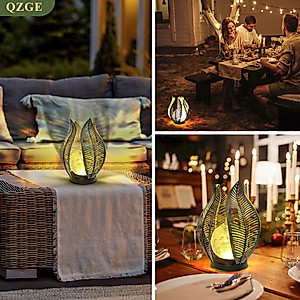 QZGE Solar Garden Lights Waterproof Decorations,Crackle Globe Glass,Metal Palm Leaf Solar Lights for Outdoor Decor On Garden,Patio,Yard,Front Porch,Tabletop Lamp-Perfect Gifts