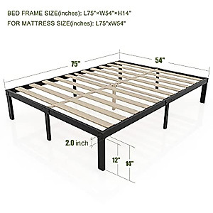 ZIORS 3500lbs Heavy Duty,14 Inch Steel & Wooden Slat Support Reinforced Platform Bed Frame,Mattress Foundation/No Box Spring Needed/Easy Assembly/Noise Free,Queen/King/California King (Full)