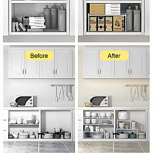 Ymeibe 2 Pack Cabinet Shelf Mesh Storage Organizer Stackable Countertop Racks for Kitchen Pantry Cupboard Under Sink Office Table Coated Heavy Duty Metal Frame Nonslip L16 W8.3 H9.5 (Black)