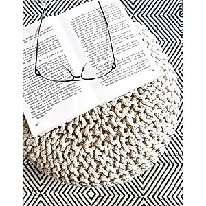 FRELISH DECOR Round Pouf Ottoman Hand Knitted Cotton Poufs Footrest,Foot Stool, Knit Bean Bag Floor Chair for Bed Room Living Room | Accent Seat | Boho Decor | Stuffed Pouffe (20x20x14 Inch, Natural)