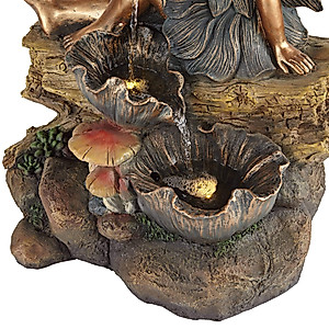 Bronze Garden Fairy Fountain with Light LED Indoor Outdoor Water Feature 24" High Cascading Resin Sculpture for Garden Patio Yard Deck Home Lawn Porch House Relaxation Exterior - John Timberland