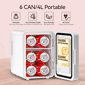 Skincare Fridge With Dimmable LED Mirror, 4L Makeup Mini Fridge for Bedroom, Cosmetics, SkinCare, Cooler & Warmer, Portable Small Refrigerator for Car, Office and Food- White