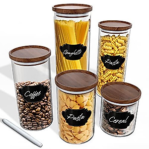 Essos Glass Jars with Wood Lid 1 Gallon Acacia Scoop Airtight Storage Container Jar Kitchen Canister for Food Flour Sugar