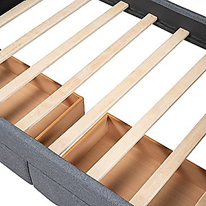 Flieks Upholstered Daybed with Two Storage Drawers, Twin Tufted Sofa Bed Daybed with Nailhead Trim and Wood Slat Support (Grey)