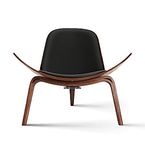 Furgle Mid Century Modern Shell Lounge Chair, PU Leather, Tripod Plywood Classic Design Solid Wood Accent Chairs for Living Room, Reading, Lounge, Office, Salon Style-16