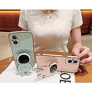 for Oneplus Nord N20 5G Case 6D Plating Astronaut Hidden Stand with Camera Cover,Luxury Glitter Soft TPU Bumper Cute Cartoon Folding Bracket Kickstand Phone Case for Oneplus N20 for Girls Women Black