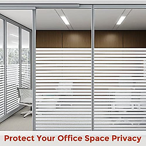 Viseeko Window Privacy Film: Blinds Frosted Glass Window Film Stripe Patterns Window Frosting Film Non-Adhesive See Out Not in Static Cling Glass Film for Bathroom Home Office Kids Study Meeting Room