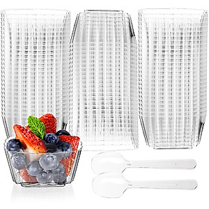 DEAYOU 100 Pack 5 Oz Dessert Cups with Spoons, Small Plastic Mousse Cup Dessert Shooters, Clear Disposable Parfait Appetizer Cup, Mini Reusable Trifle Tumbler Cup for Souffle, Pudding, Party