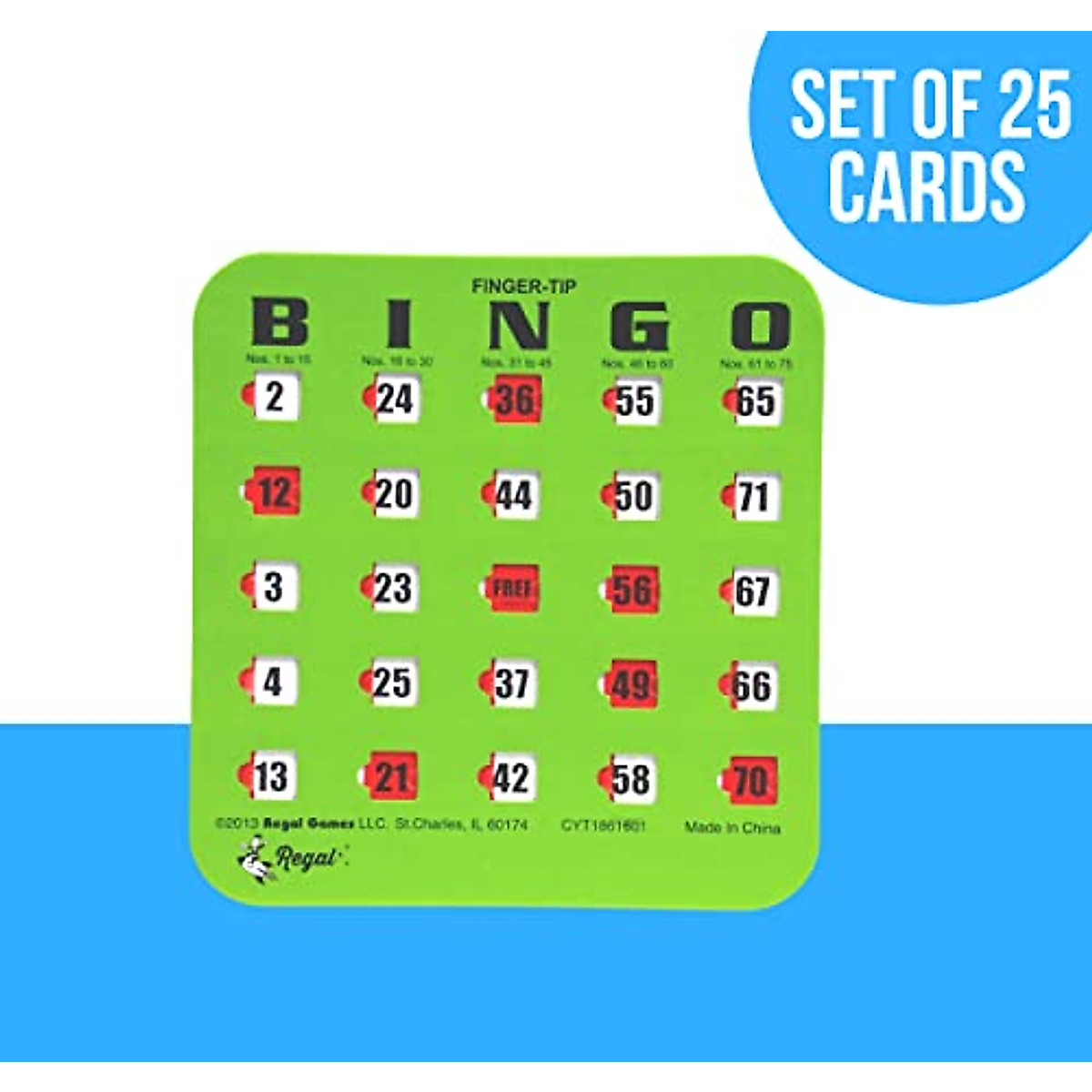 Regal Games - Finger-Tip Shutter Slide Bingo Cards - 25 Pack - Green - Perfect for Large Groups, Bulk Purchasing