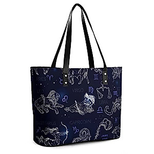 Womens Handbag Constellations Leather Tote Bag Top Handle Satchel Bags For Lady