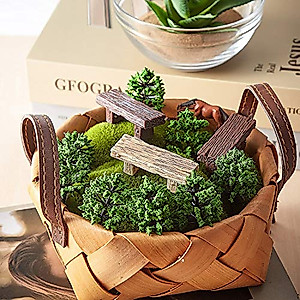 12 Pieces Miniature Fairy Garden Ornaments, Includes 6 Pieces Retro Wooden Style Benches, 6 Pieces Artificial Mini Root Stump for Moss Terrariums Landscape Dollhouse Accessories Decorations