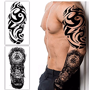 Extra Large waterproof Temporary Tattoos 8 Sheets Full Arm Fake Tattoos and 8 Sheets Half Arm Tattoo Stickers for Men and Women (22.83"X7.1")